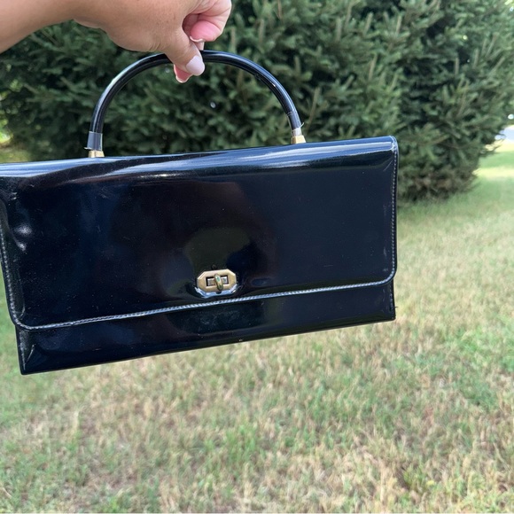 Bags | Vintage Elegant Patten Leather Black Handbag | Poshmark